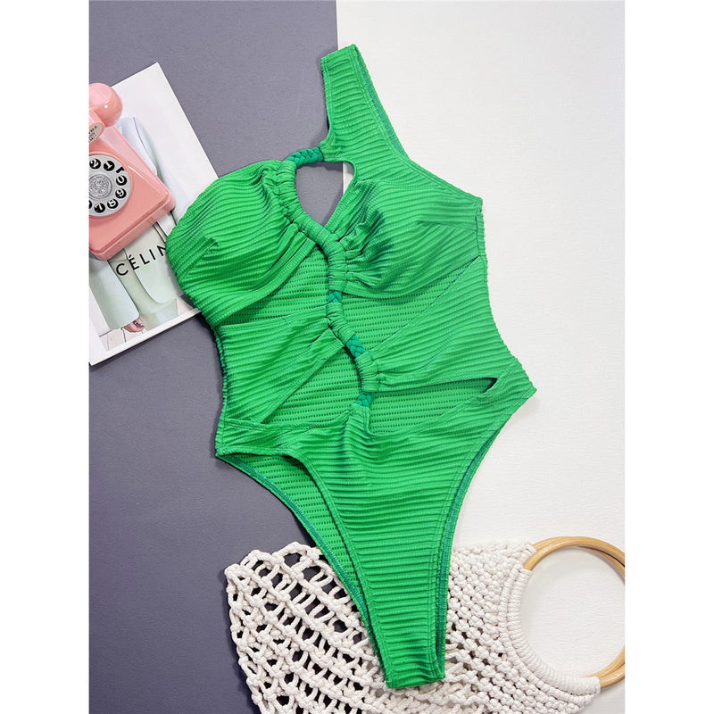 Shannon One Shoulder Cut Out Wrinkled Monokini