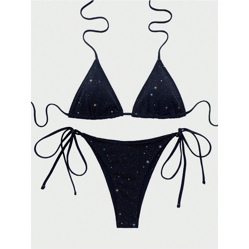 Ruby Glitter Sparkling Halter High Leg Cut Bikini