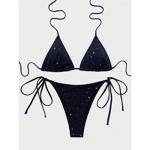 Ruby Glitter Sparkling Halter High Leg Cut Bikini – Ladies Style