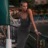 Hannah Bright Silk Backless Maxi Dress