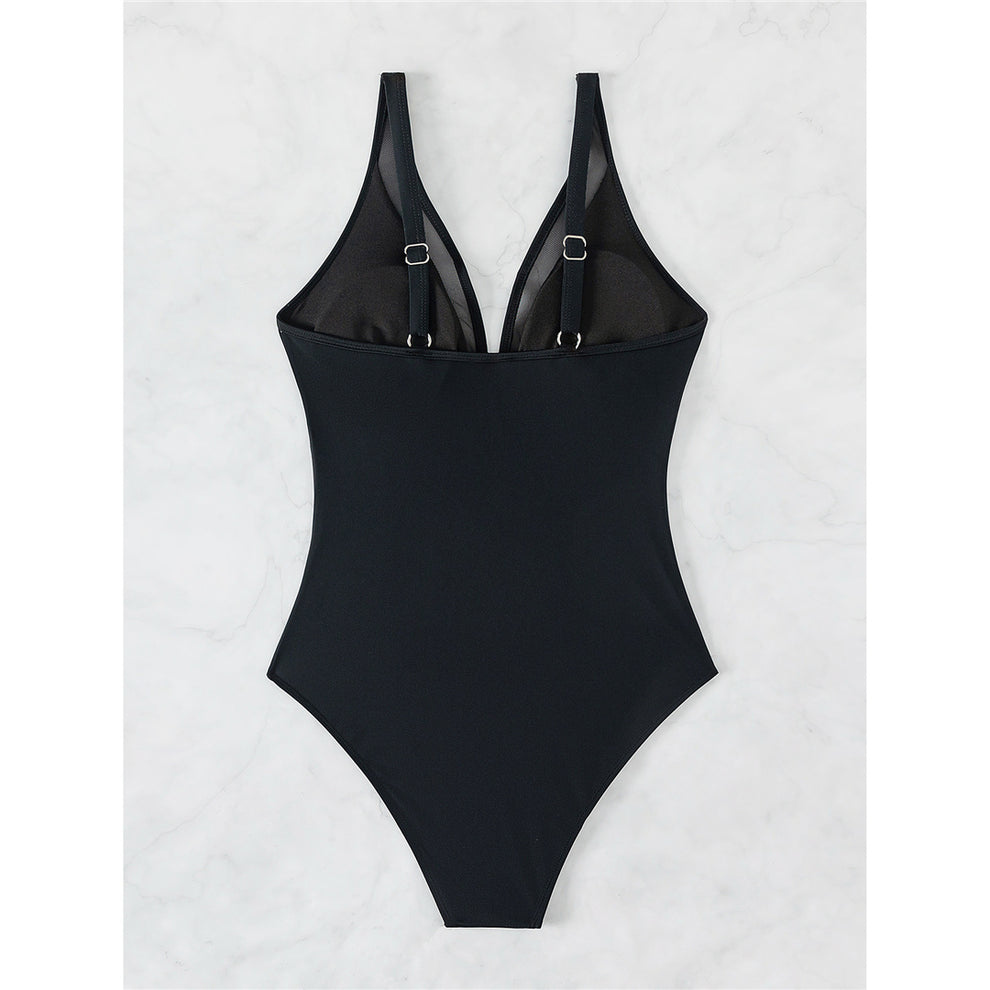 Deborah Sexy Mesh Sheer V Neck One Piece Swimsuit – Ladies Style