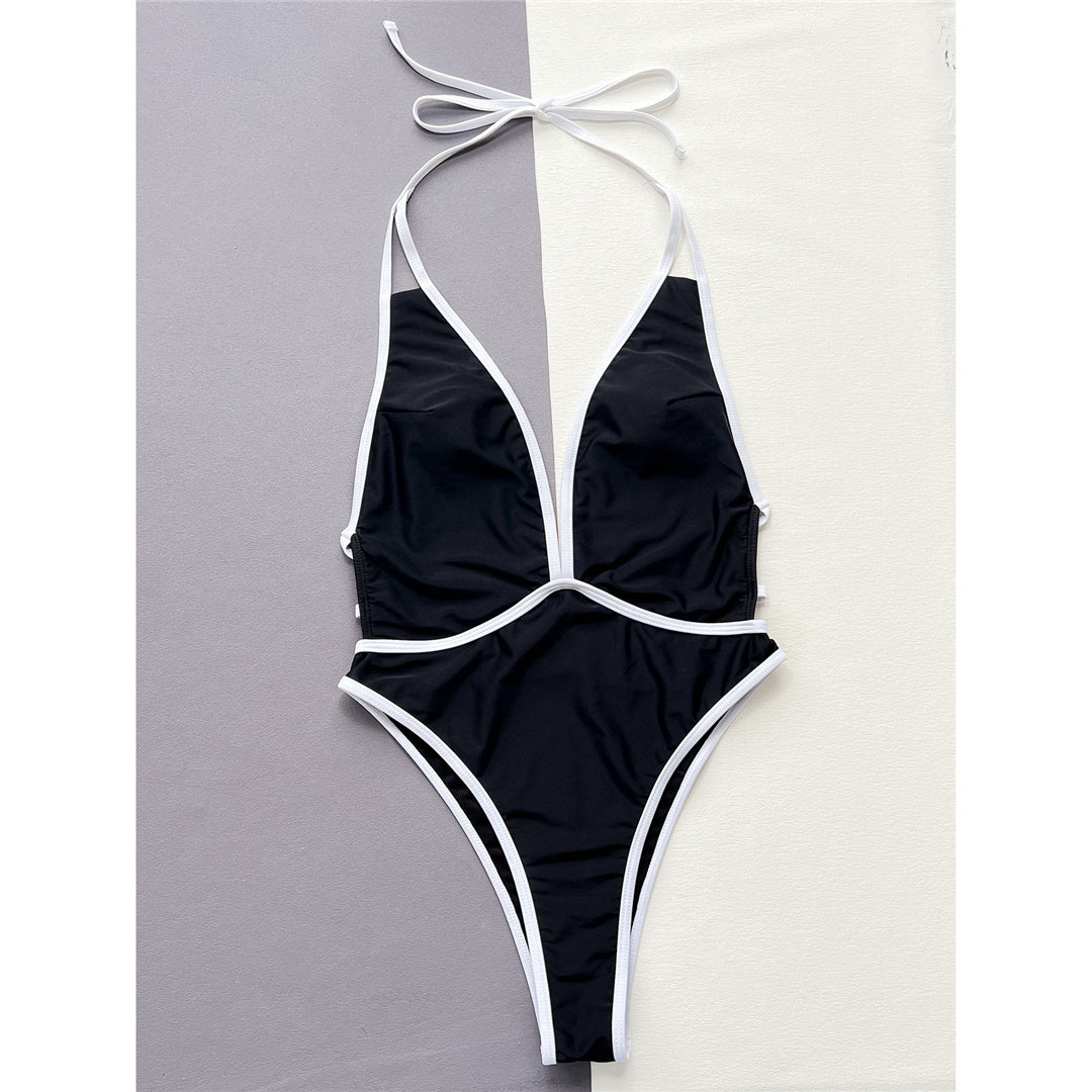 Janice Deep V Neck Halter Backless One Piece Swimsuit – Ladies Style