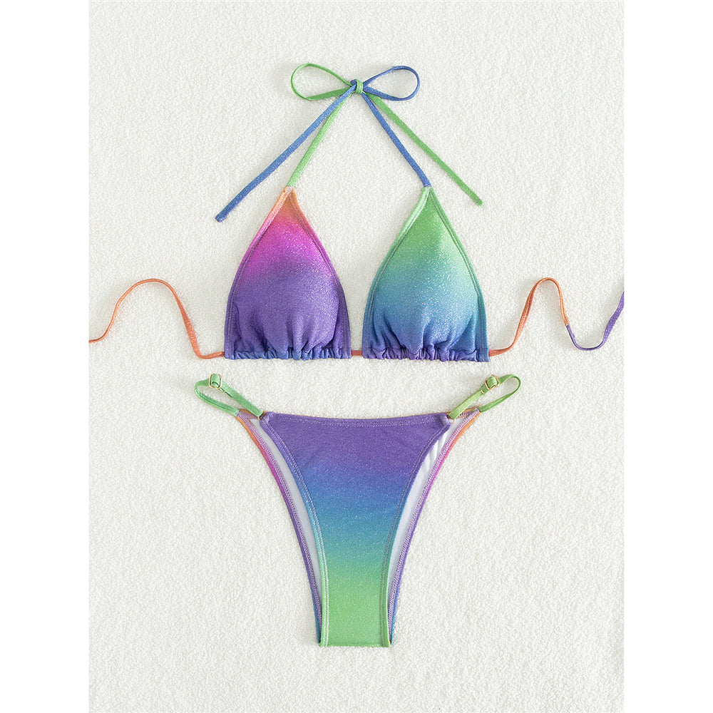Aimee Colorful Shiny Halter High Leg Cut Bikini