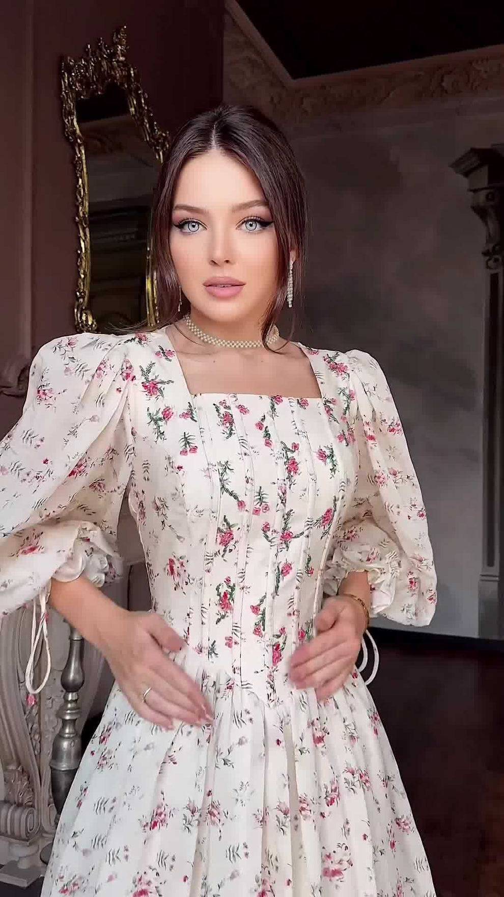 Cheryl Printed Lace Up Long Dress – Ladies Style