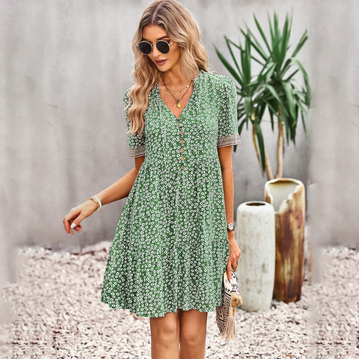 Maria Boho Floral Print Summer Midi Dress
